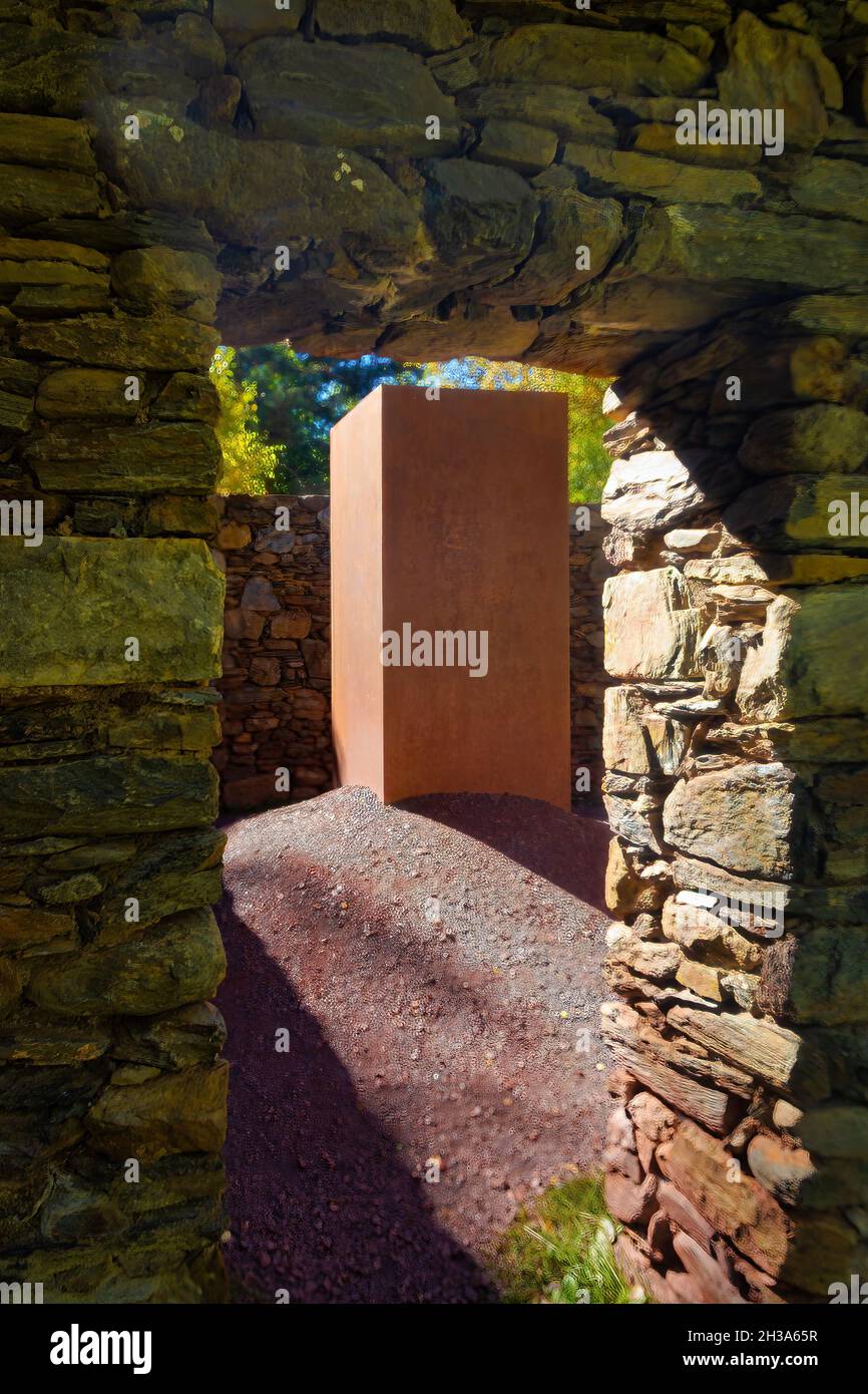 View of a monument on the Ordino iron route formed by an iron column ...