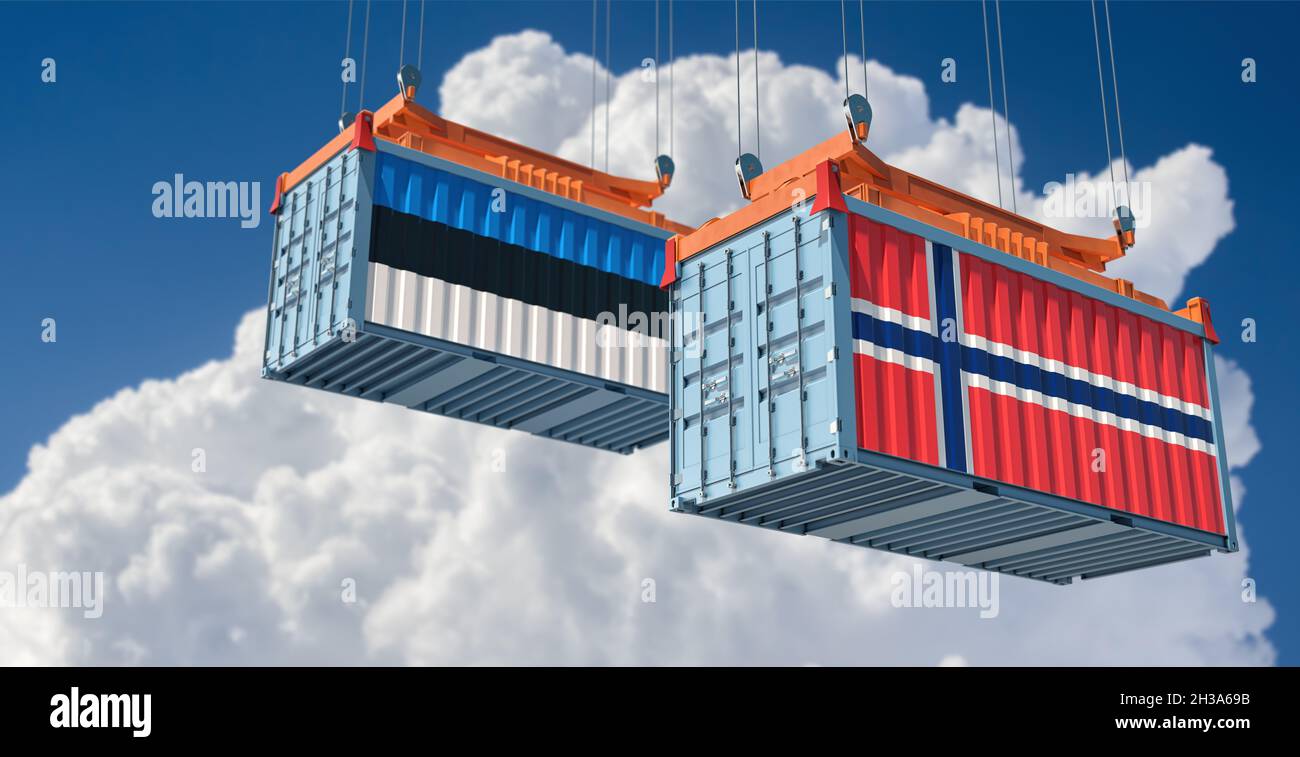 Shipping containers with Norway and Estonia national flag. 3D Rendering Stock Photo - Alamy