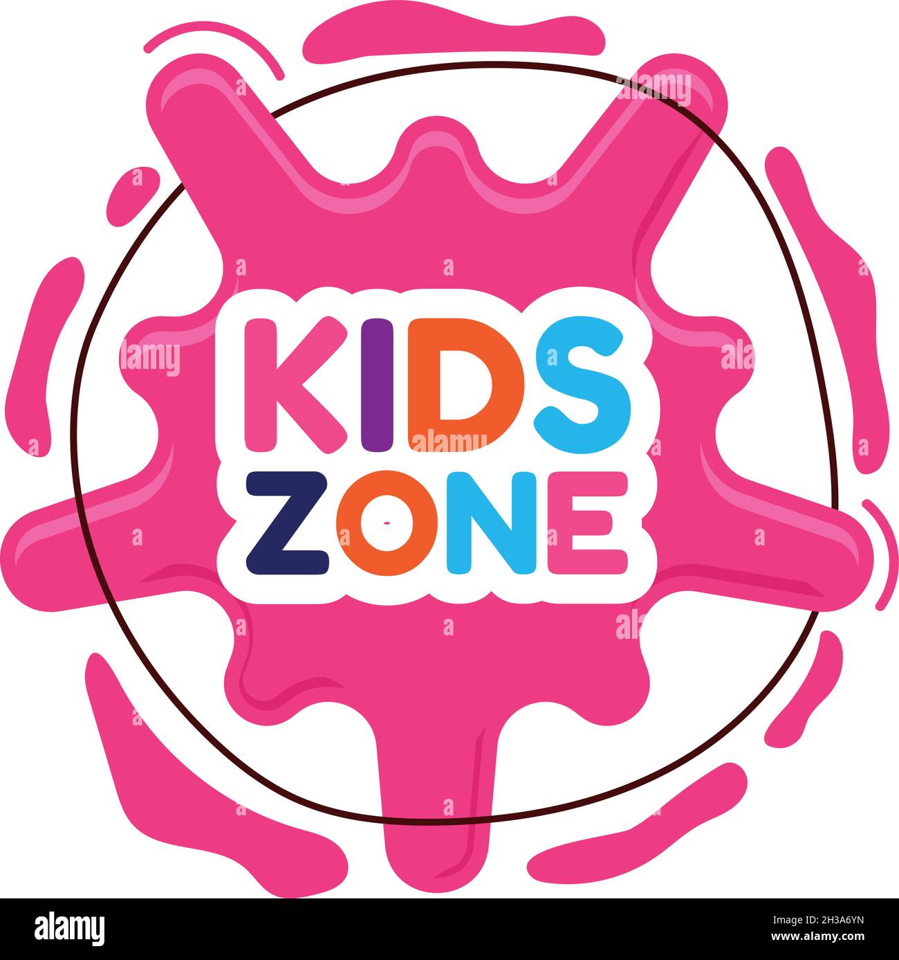 Kids zone logo. Cartoon playground banner with pink splash Stock Vector ...