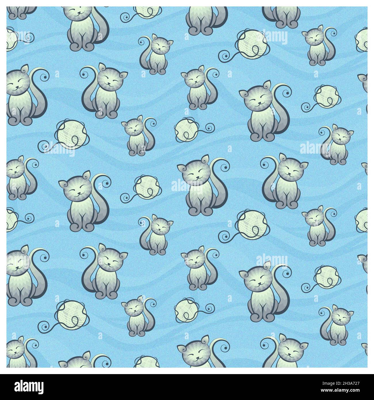 Seamless repeating pattern. Animals, stylized happy cats and balls of ...