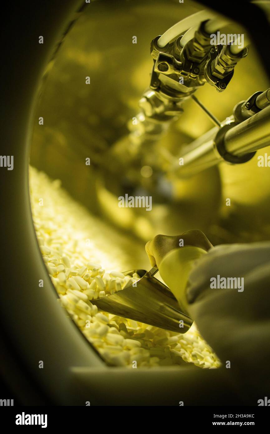 Production line pharmaceutical industry. Manufacturing of drugs and ...