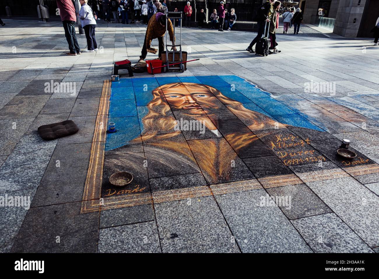 KOELN, GERMANY - Oct 28, 2019: An artwork of Jesus on the ground in ...