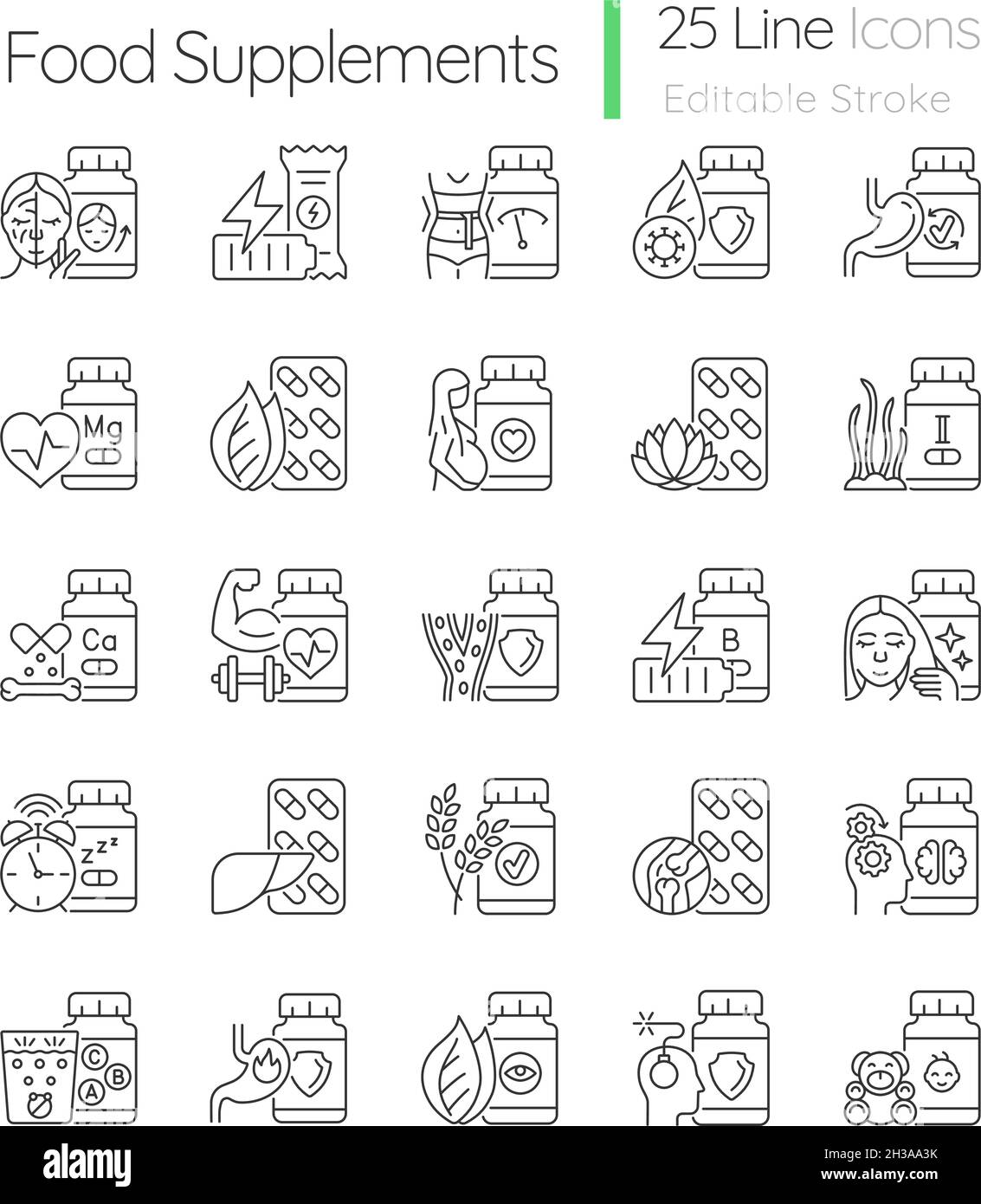 Food supplements linear icons set Stock Vector Image & Art - Alamy