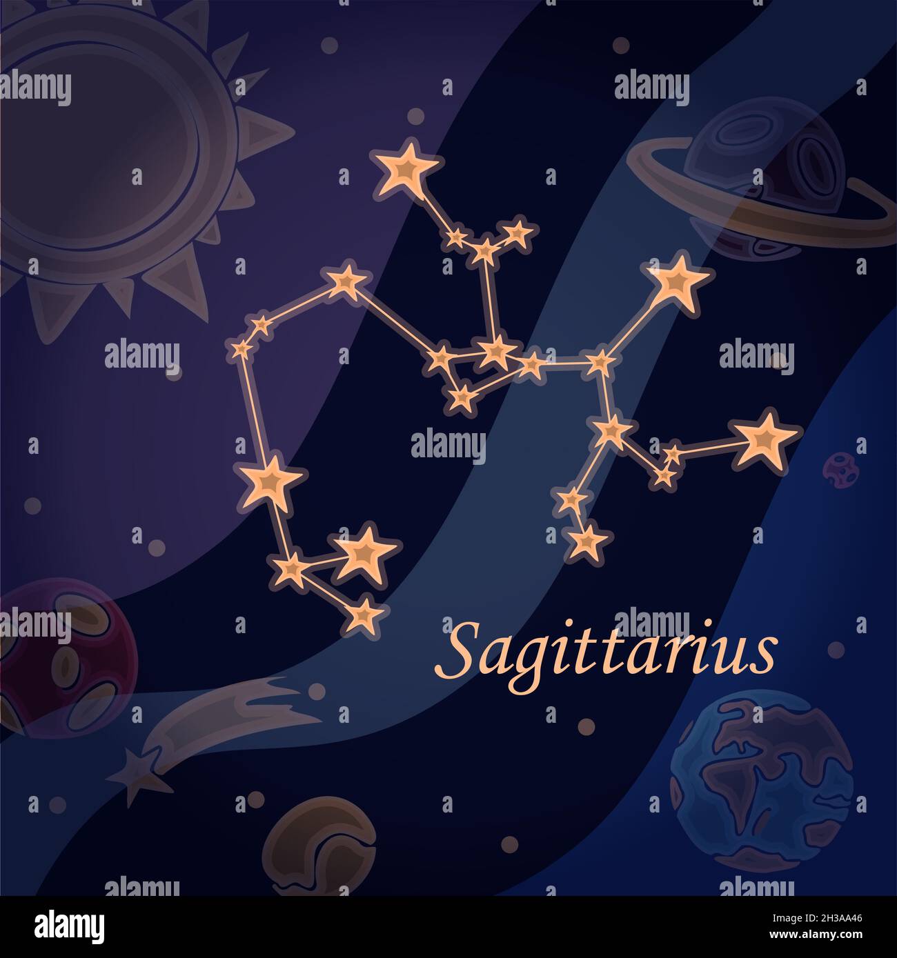 Doodle constellation of the sagittarius Symbol of the zodiac signs ...