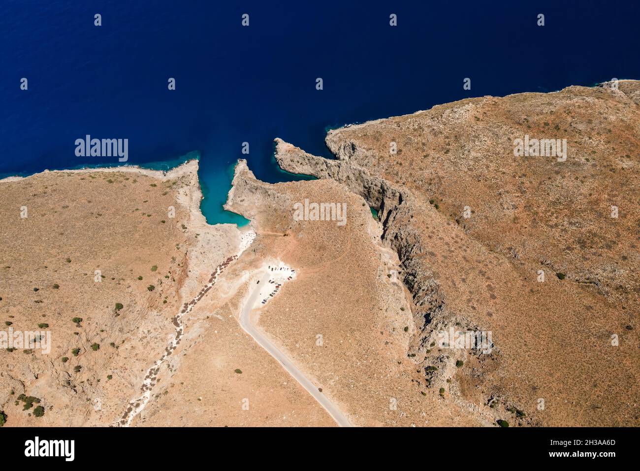 Aerial top view by drone of beach of Seitan Limania in bay with ...