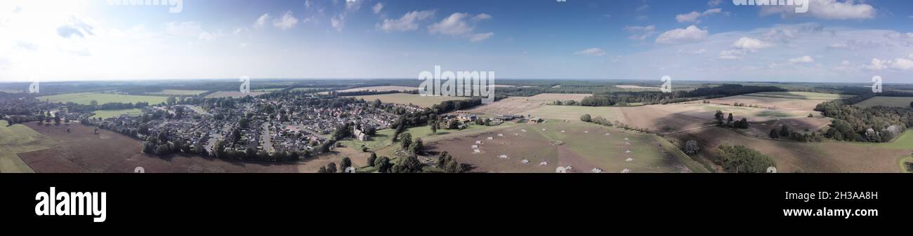 panoramic aerial image over the village of Weeting, Brandon in England ...