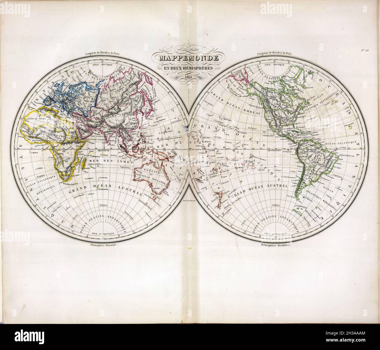 Historic illustrated vintage 18-19th century world map Stock Photo - Alamy