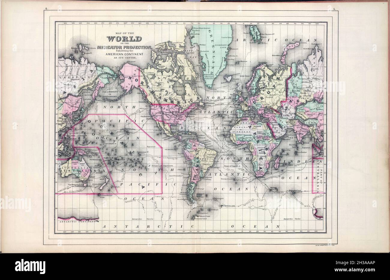 Historic illustrated vintage 18-19th century world map Stock Photo - Alamy