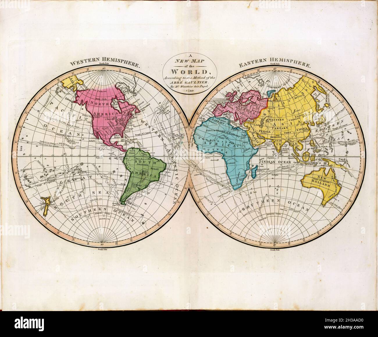 Historic illustrated vintage 18-19th century world map Stock Photo - Alamy