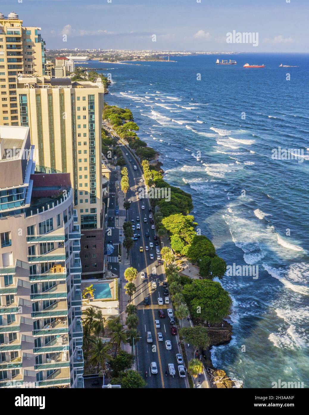 Malecon Dominican Republic Obelisk In Juan Baron Plaza And Amusement
