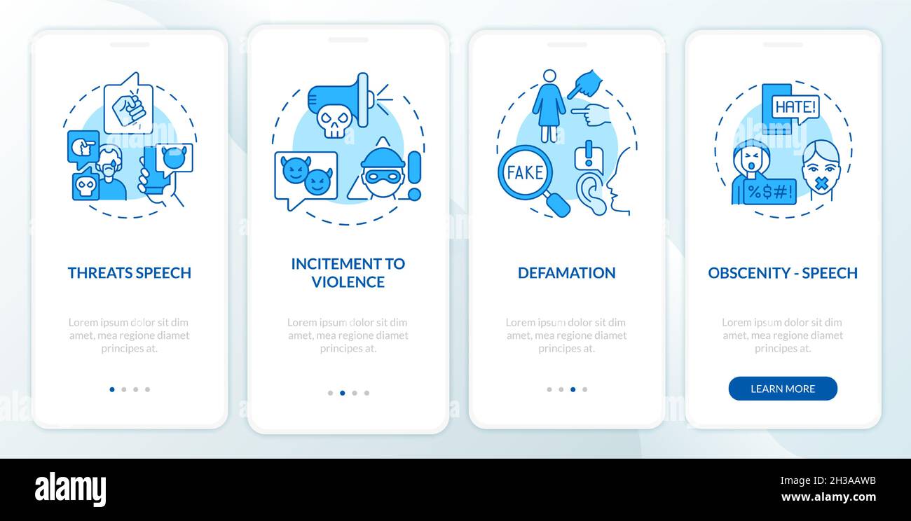 Unprotected speech types onboarding mobile app page screen Stock Vector ...