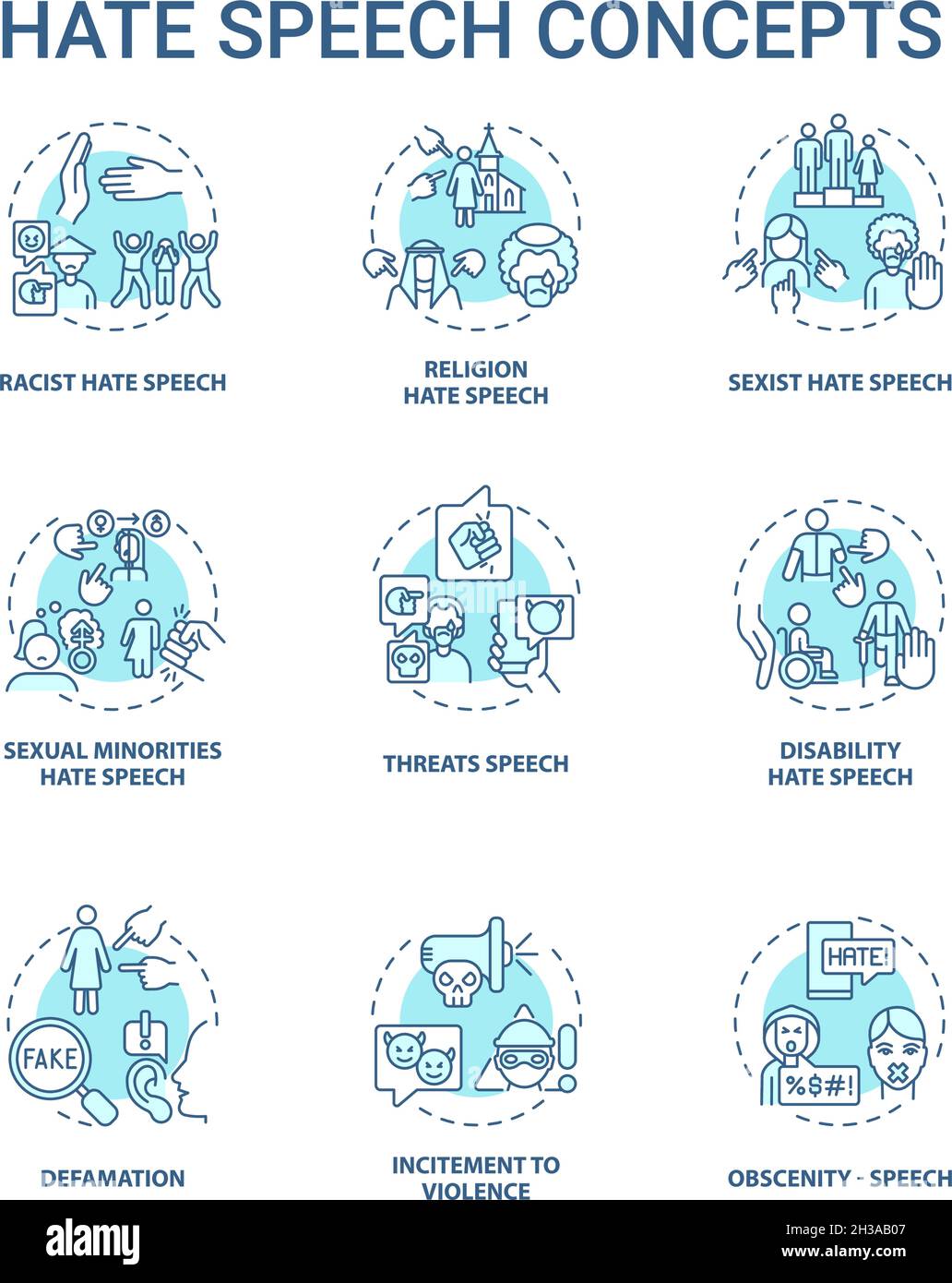 Hate speech blue concept icons set Stock Vector Image & Art - Alamy