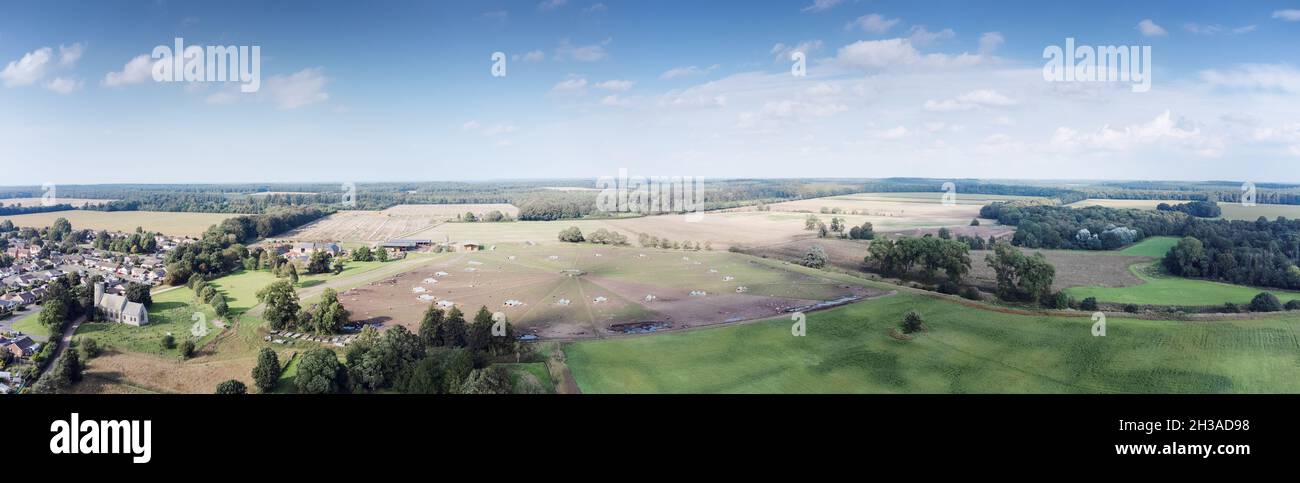 panoramic aerial image over the village of Weeting, Brandon in England ...