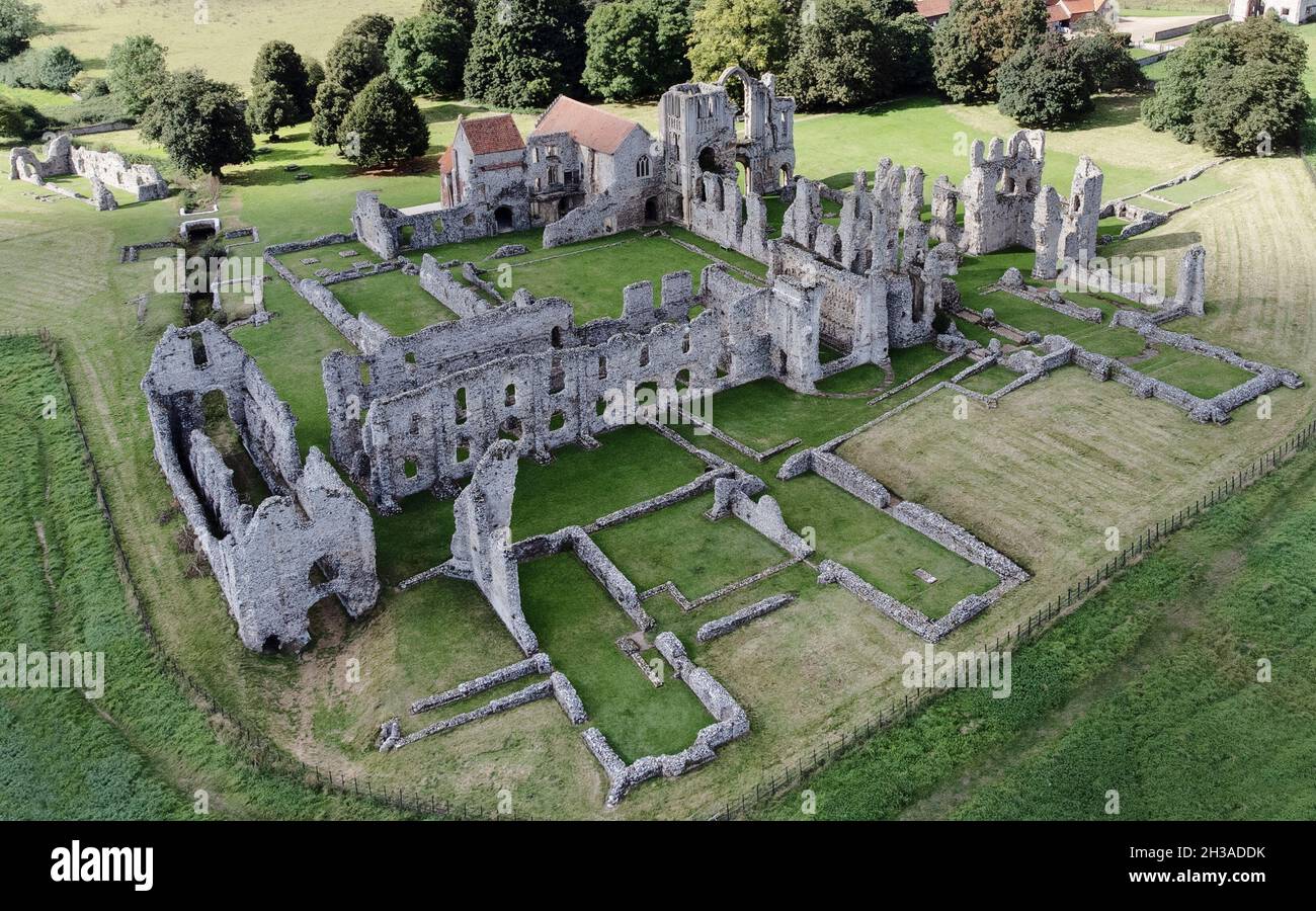 aerial view landscape image of the ruins of Castle Acre Priory a ...