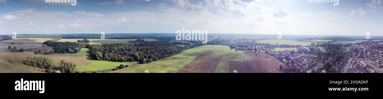 panoramic aerial image over the village of Weeting, Brandon in England ...