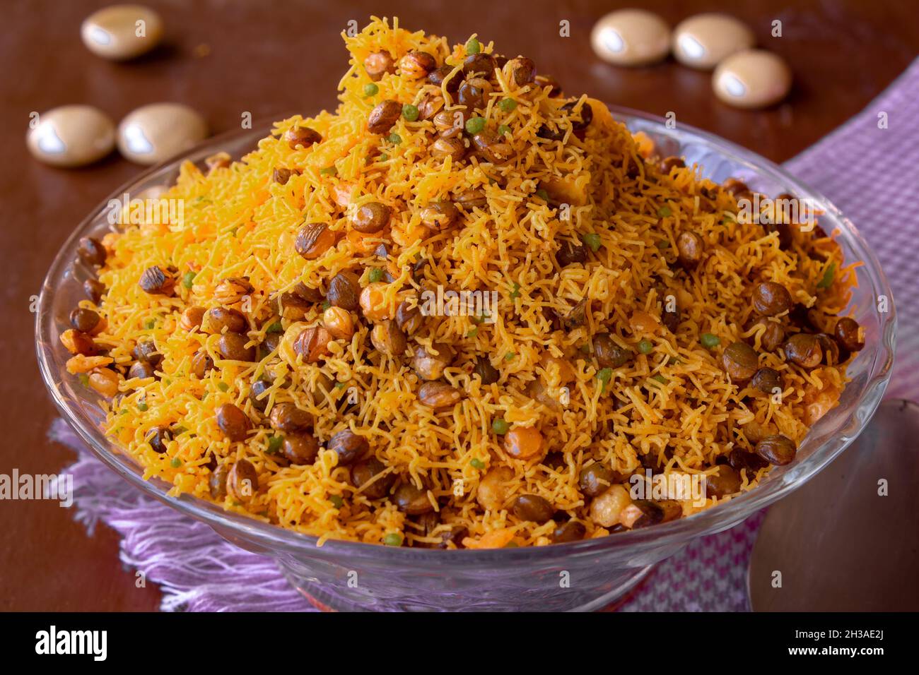 Indian sweet and savory called as Bombay mixture prepared during ...