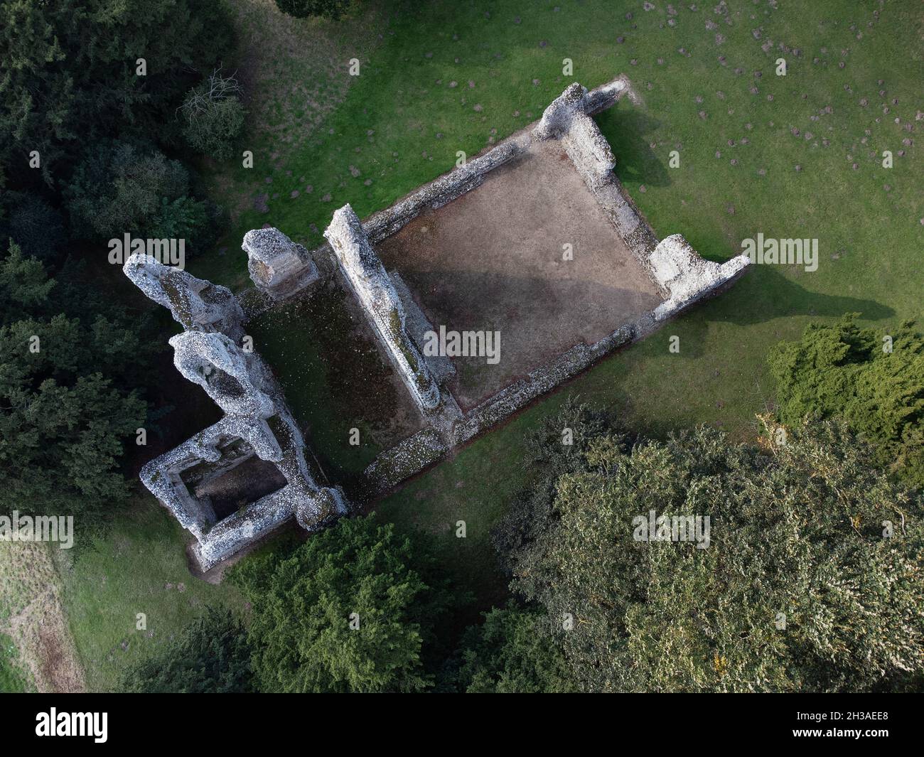 from above Weeting Castle, medieval manor house in the village of ...