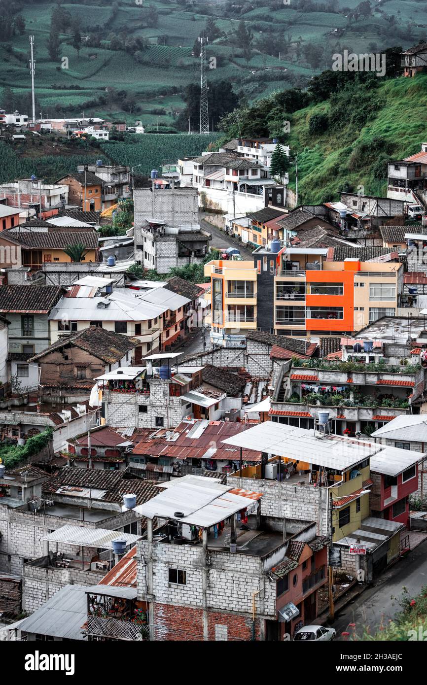 Aerial view of old buildings and streets in Chimbo, Ecuador Stock Photo ...