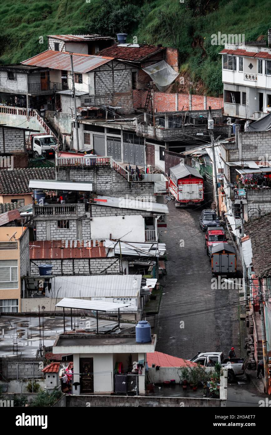 Aerial view of old buildings and streets in Chimbo, Ecuador Stock Photo ...