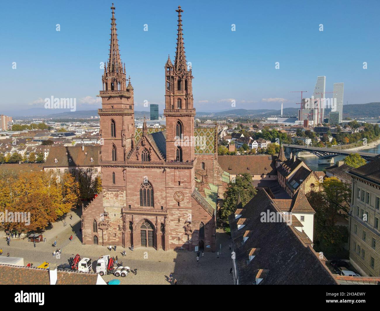 Drone view at the cathedral of Basel on Switzerland Stock Photo - Alamy