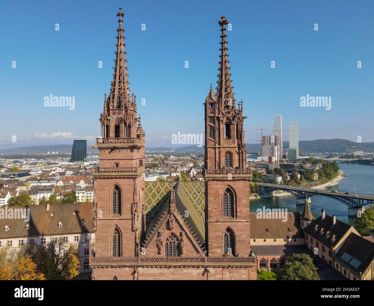 Drone view at the cathedral of Basel on Switzerland Stock Photo - Alamy
