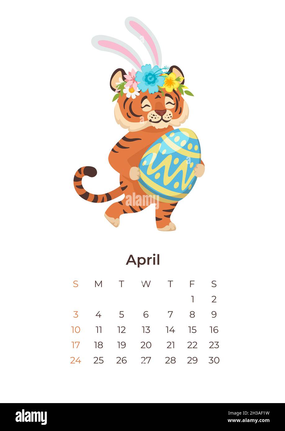 cartoon tiger April 2022 calendar A4 format template Stock Vector Image ...