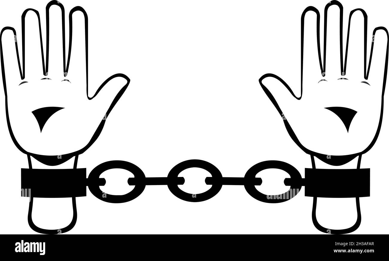 Vector illustration of a chained hands, drawn in black and white Stock ...