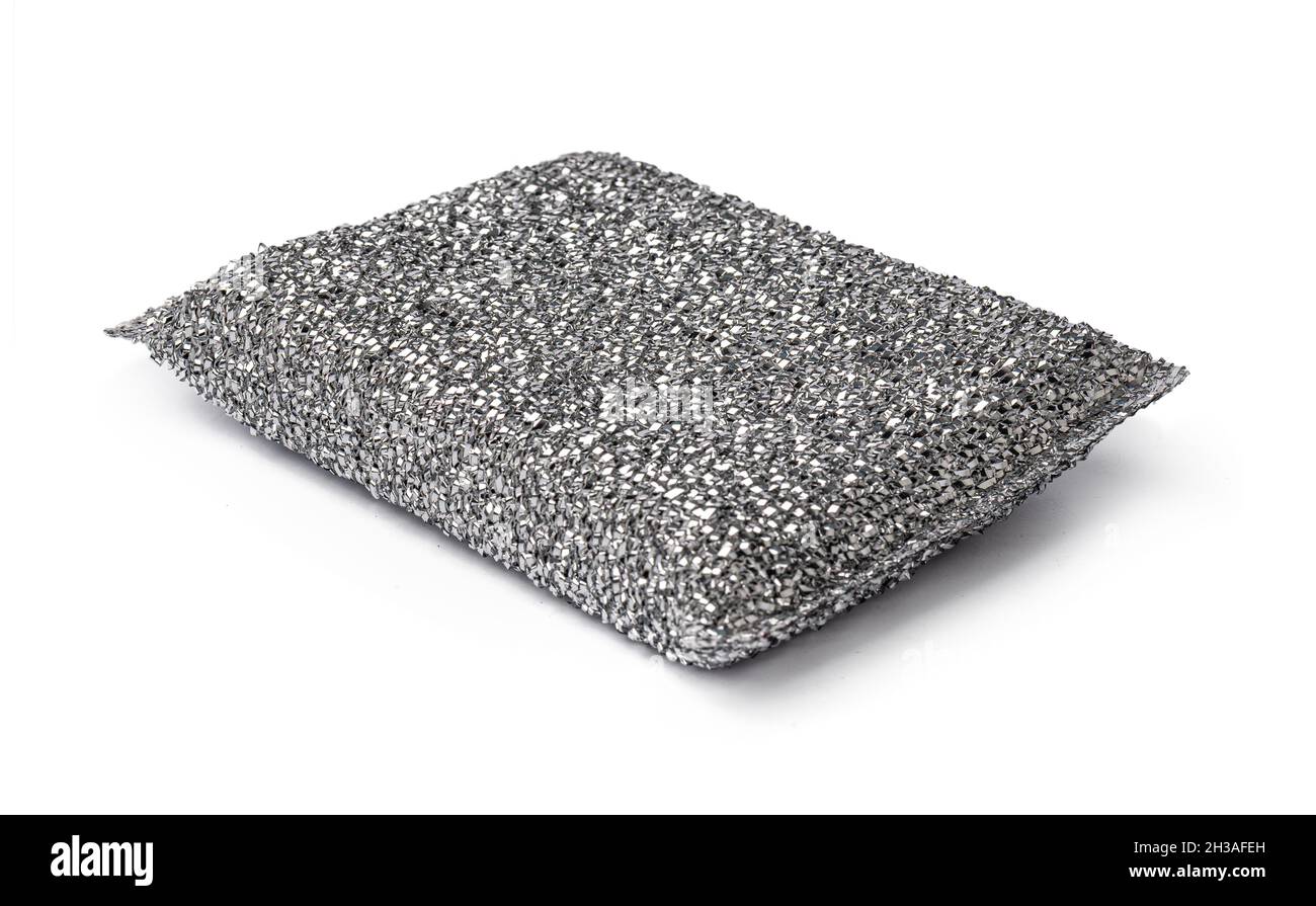 Metal sponge for washing dishes on a white background Stock Photo - Alamy