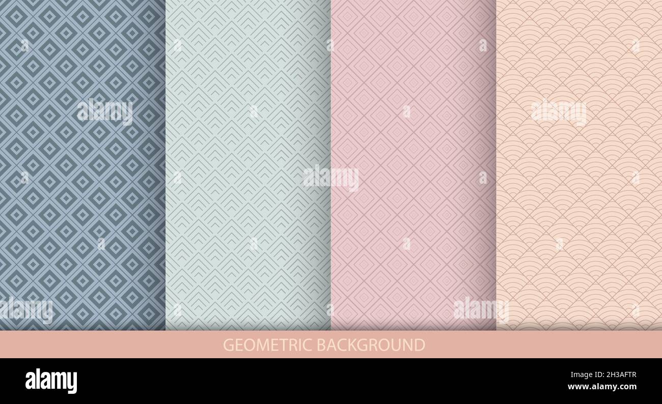A collection of seamless geometric patterns in pastel colors. Abstract ...