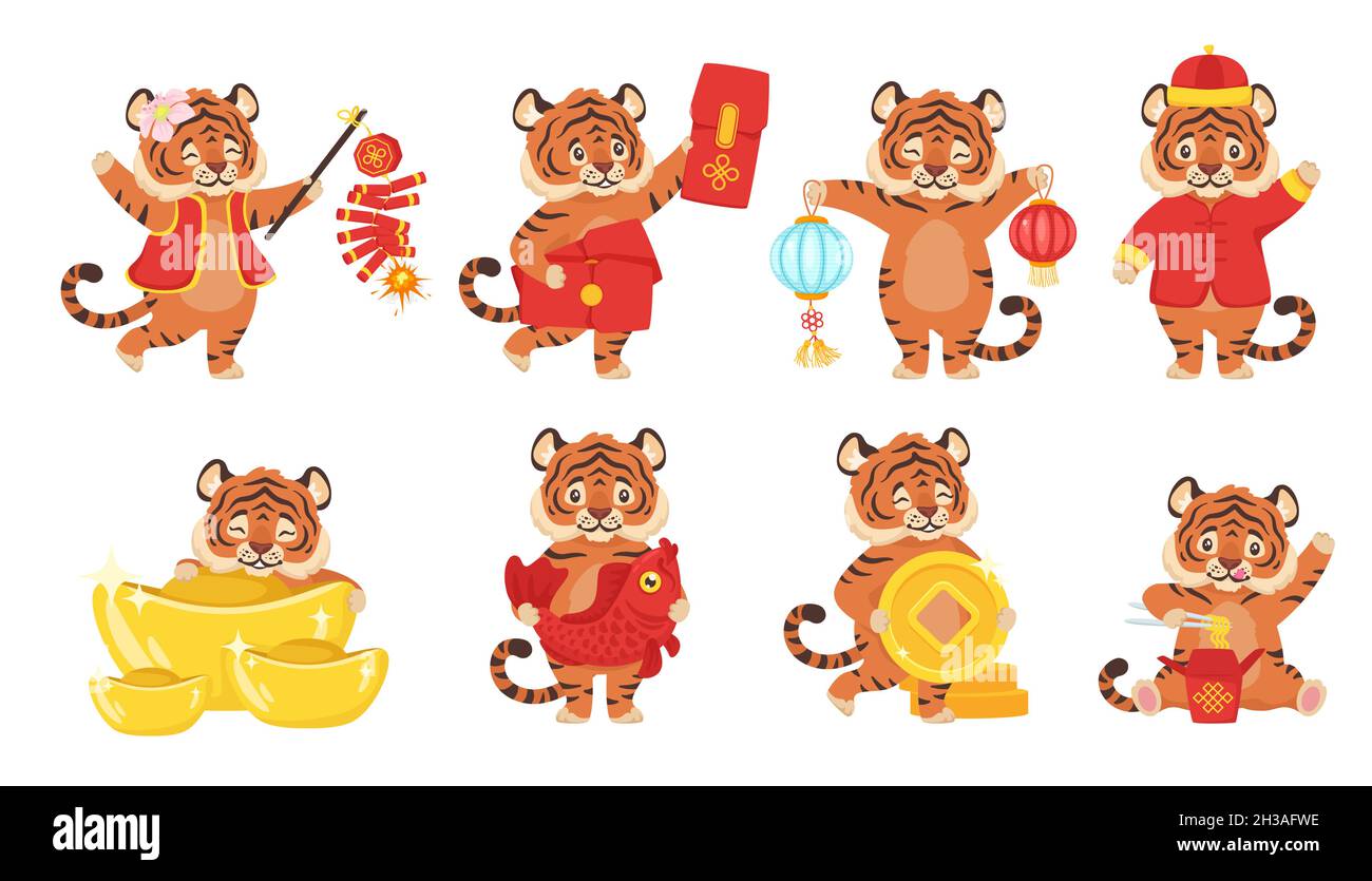 cartoon style set with cute chinese tiger Stock Vector Image & Art - Alamy