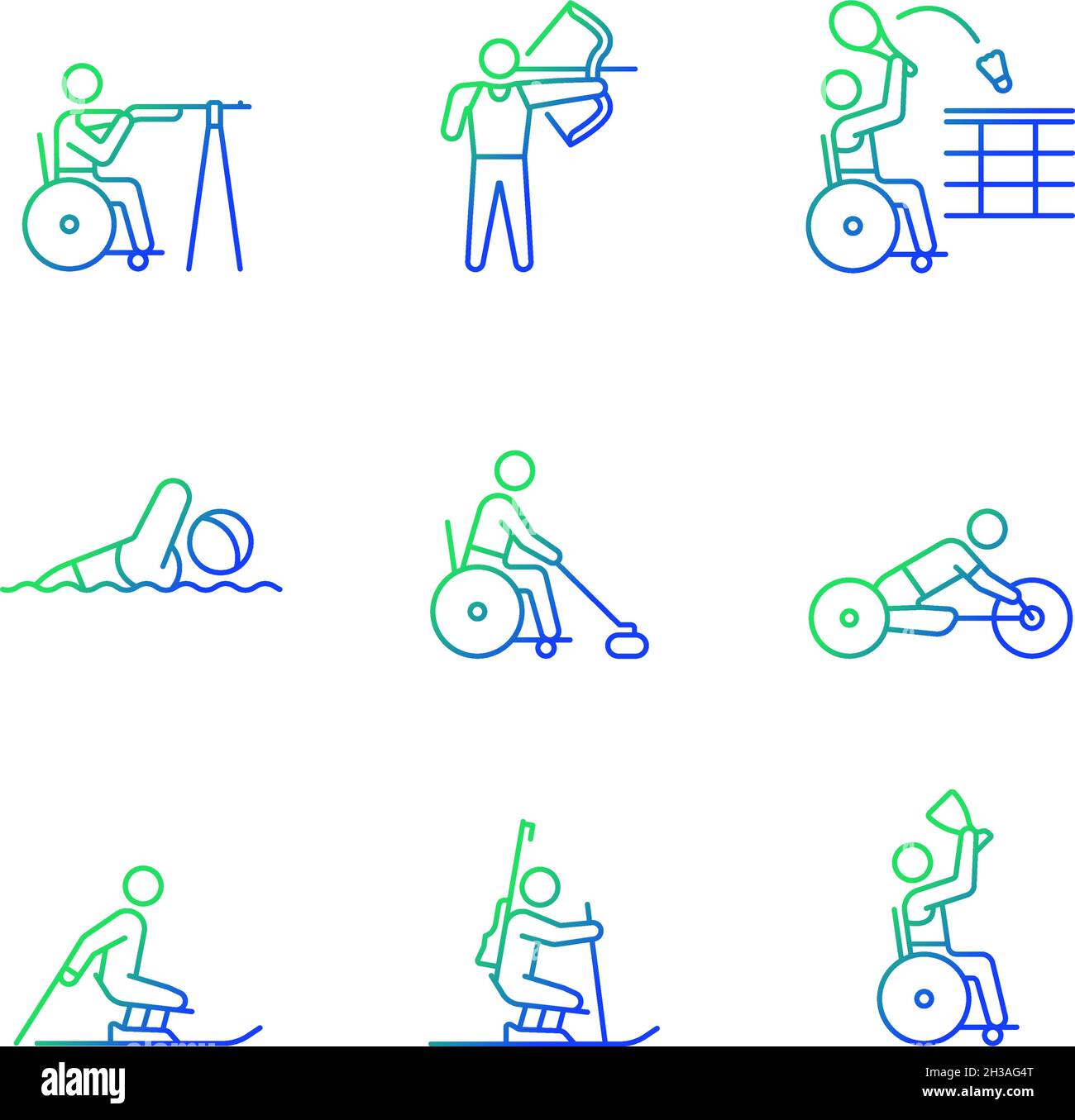 Athletes with disabilities gradient linear vector icons set Stock ...