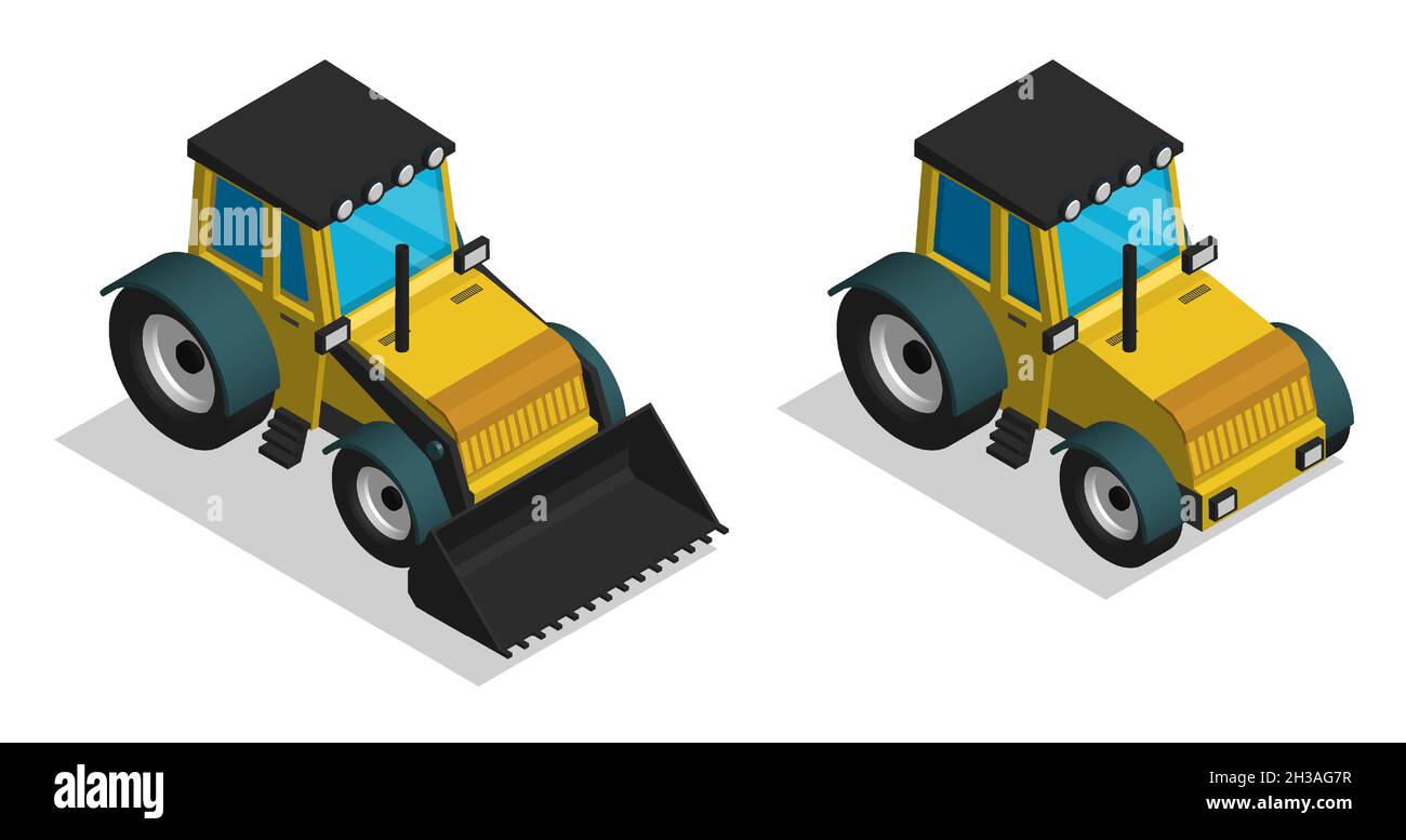 Isometric Construction equipment tractor. Industrial machinery and ...