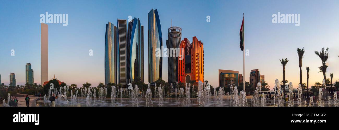 UNITED ARAB EMIRATES (UAE). ABU DHABI, AERIAL VIEW OF THE ETIHAD TOWERS ...