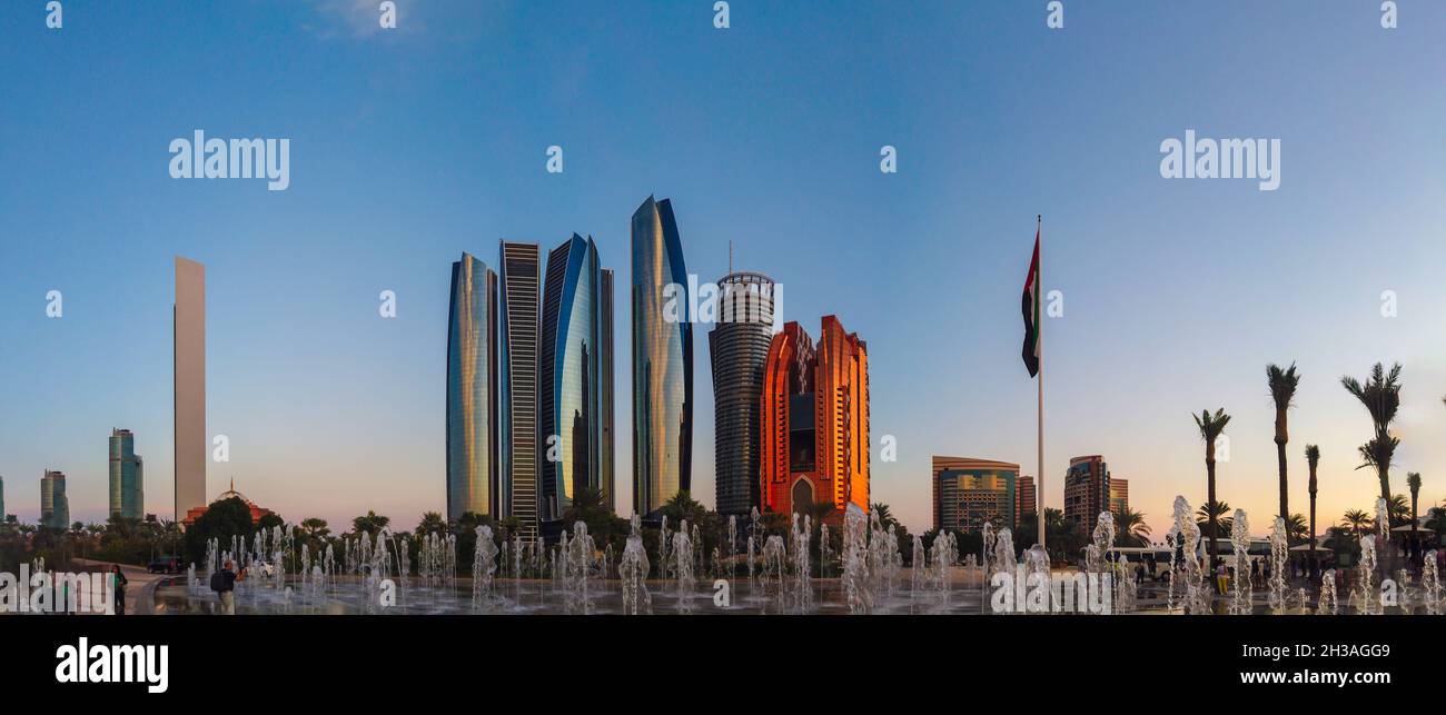 UNITED ARAB EMIRATES (UAE). ABU DHABI, AERIAL VIEW OF THE ETIHAD TOWERS ...