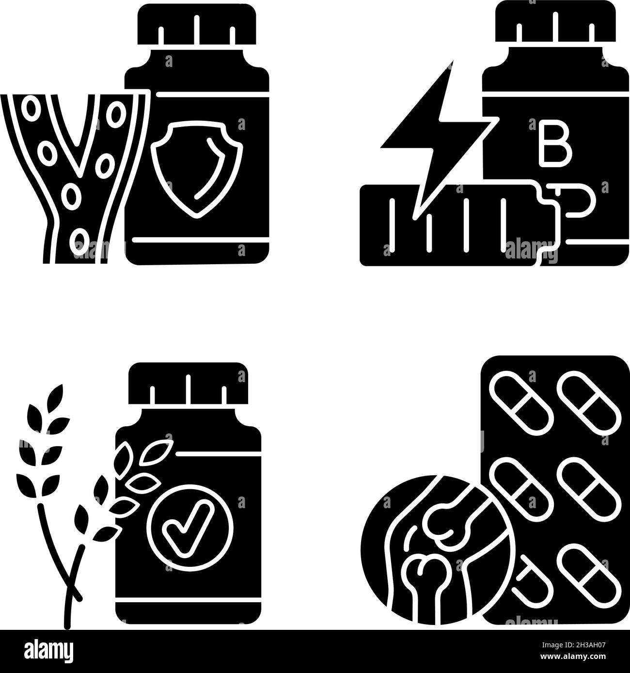 Food supplements black glyph icons set on white space Stock Vector ...