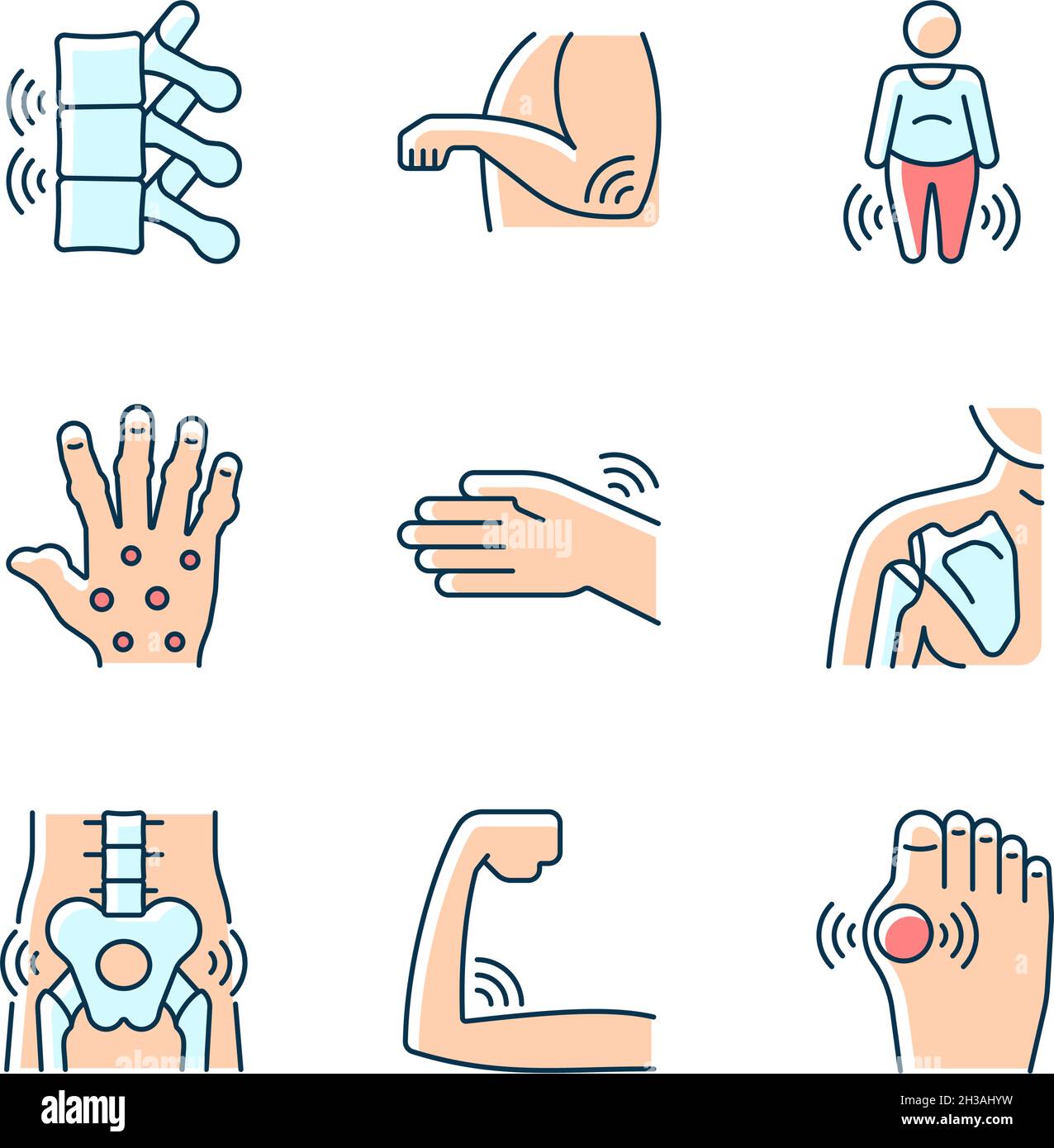 Joint inflammation RGB color icons set Stock Vector Image & Art - Alamy