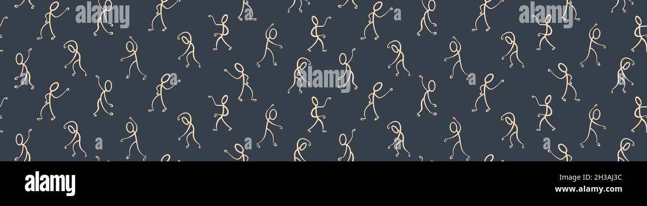 Abstract hand drawn stick figures seamless horizontal border. Dancing ...