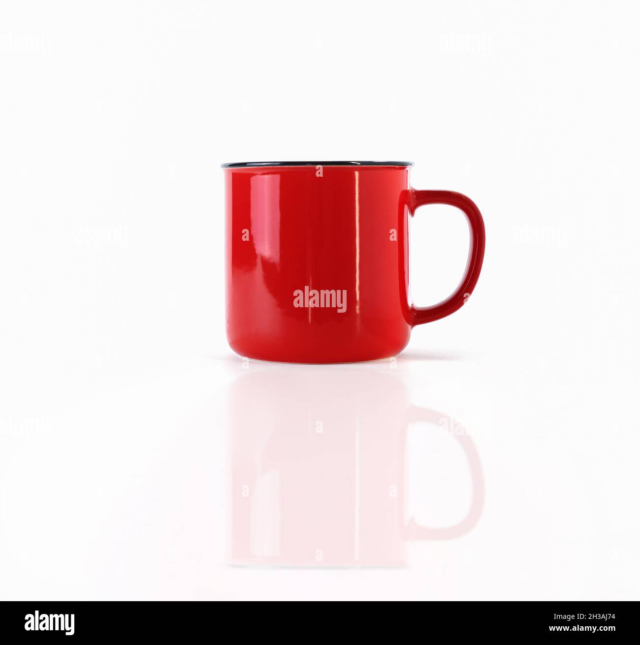 Red mug with handle and reflection isolated on white background Stock ...