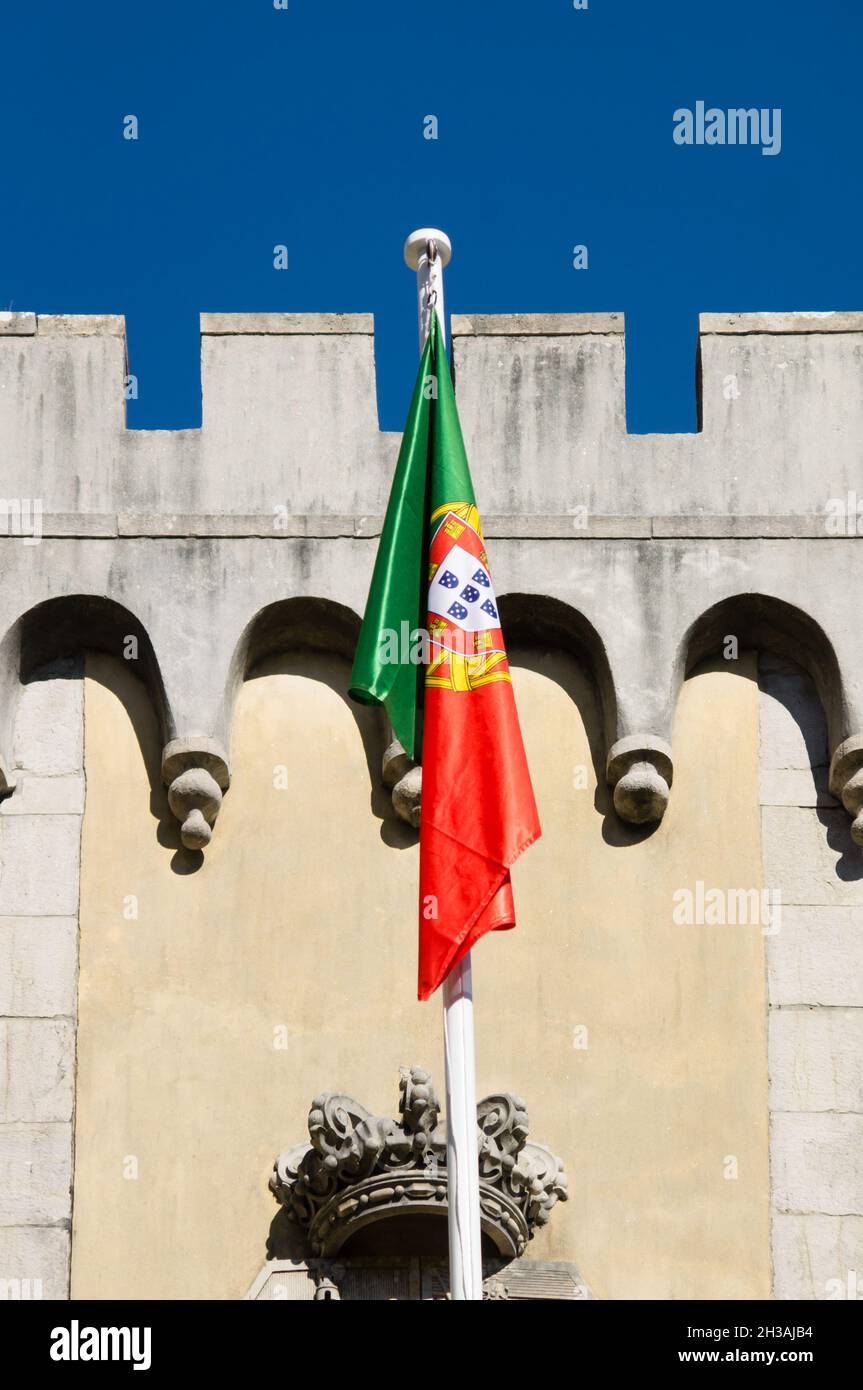 Portuguese flag in Palace da Pena. Sintra, Lisbon, Portugal Stock Photo ...