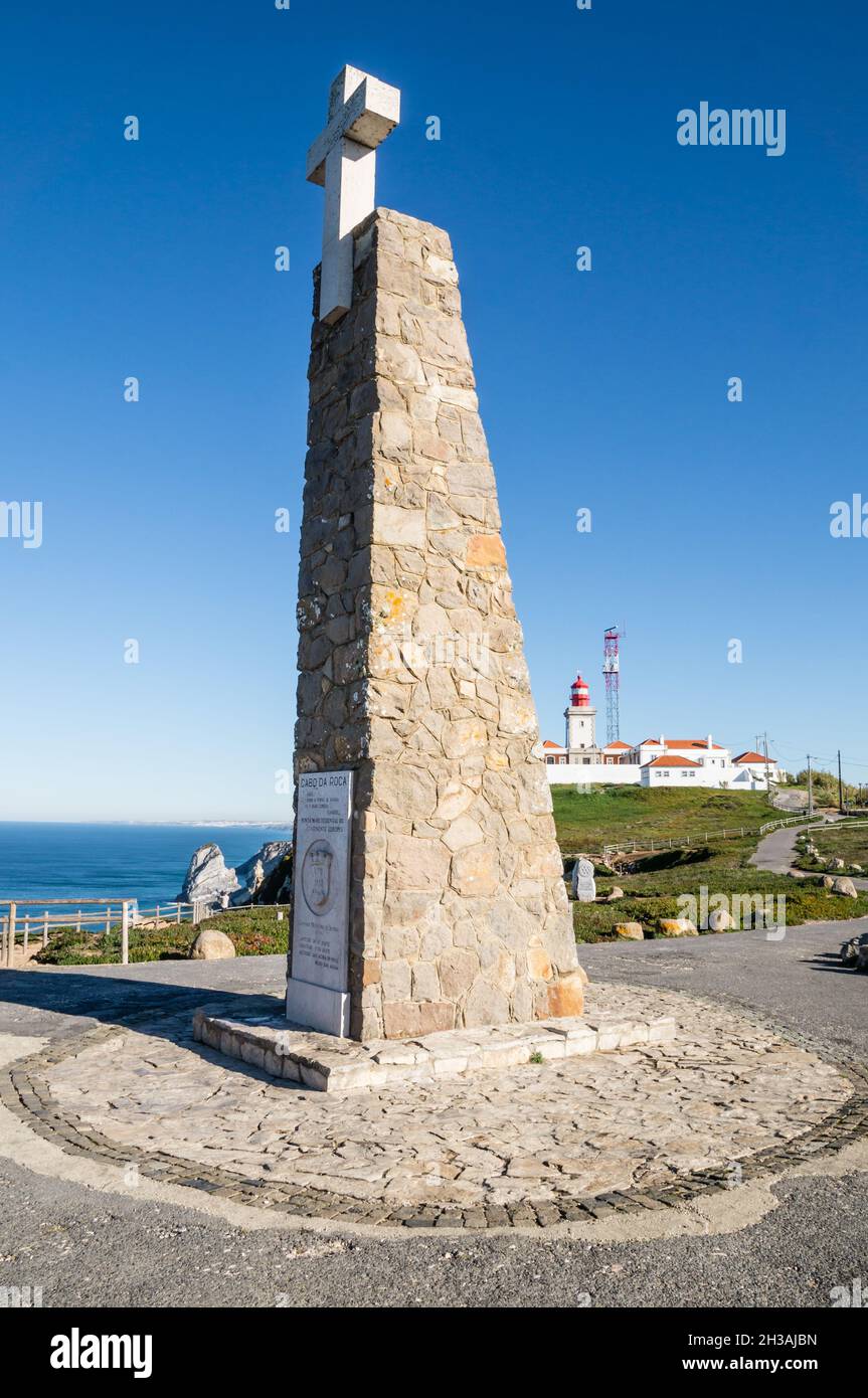 Rock cross in Cabo da Roca, Portugal, the most western point in ...
