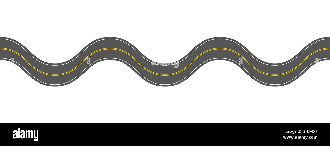 Empty wavy asphalt road with marking. Horizontal aerial view. Seamless ...