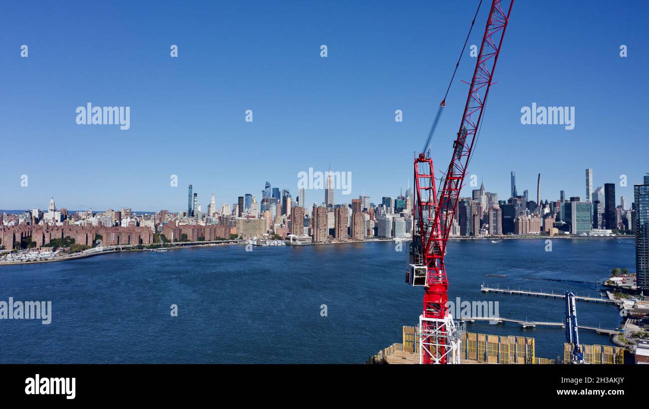 Aerial view in Brooklyn over a new building's construction site Stock ...