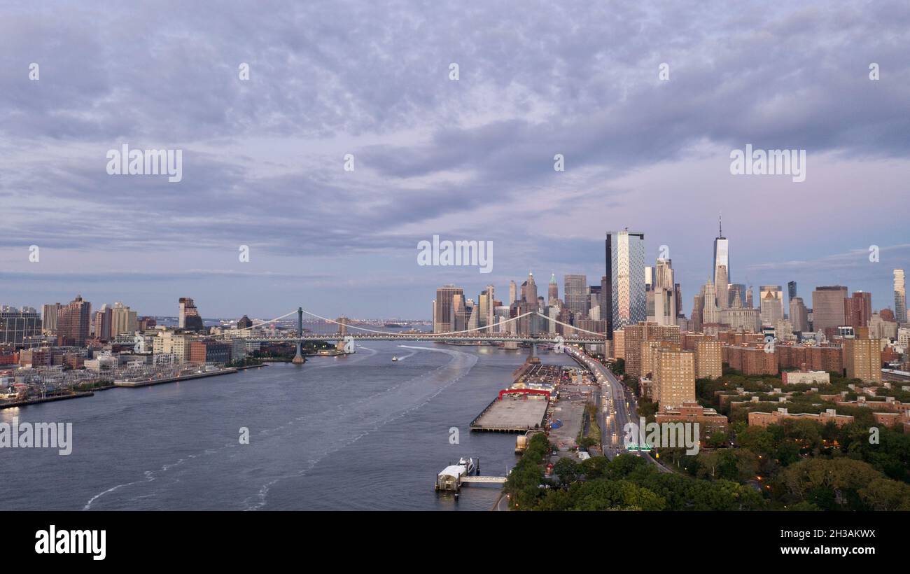 NEW YORK CITY, UNITED STATES - Sep 26, 2021: An aerial view of East ...