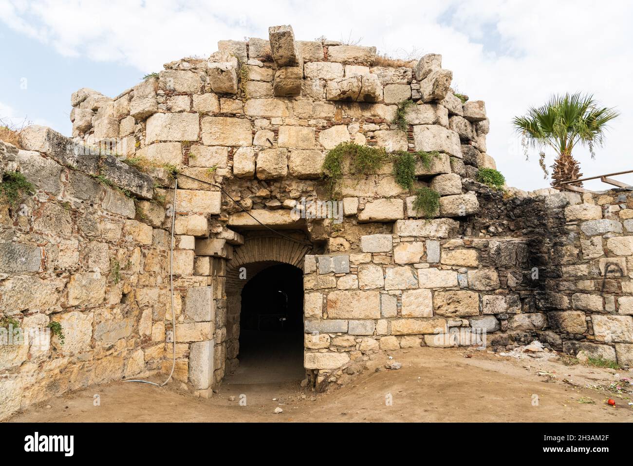 Ruins of a crumbling 16th-century Genoese castle in Sigacik ...