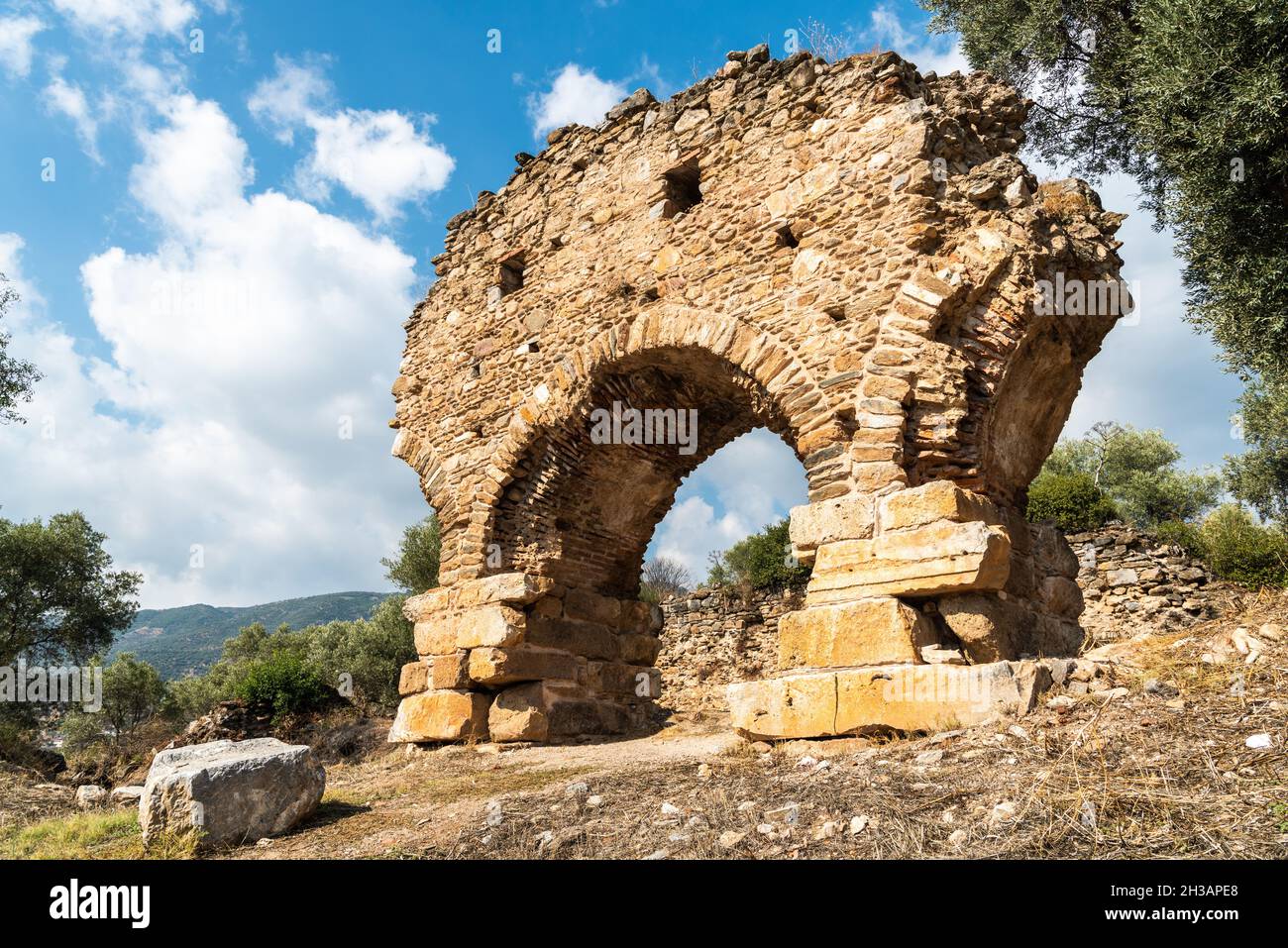 Ruined gate at Nysa ancient site in Aydin province of Turkey. Nysa on ...