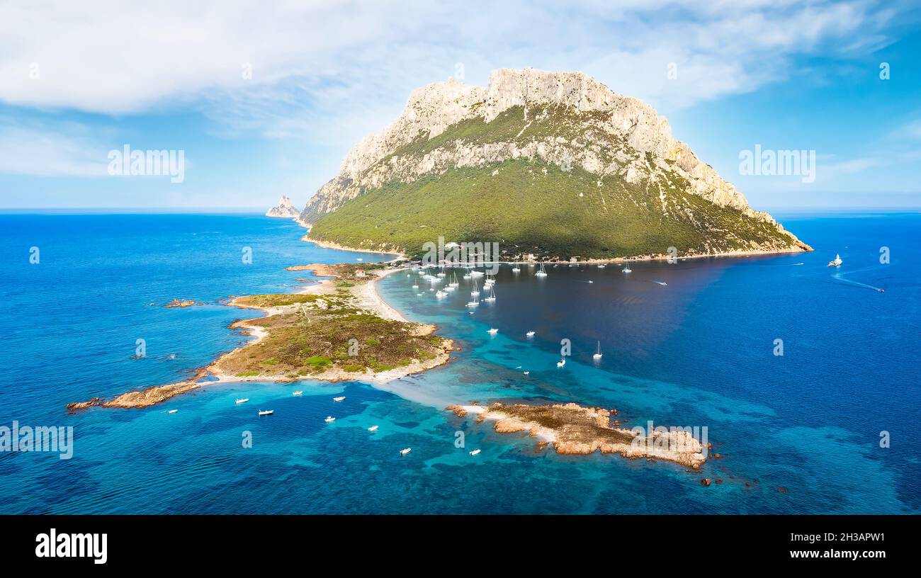 View from above, stunning aerial view of Tavolara Island, a limestone ...