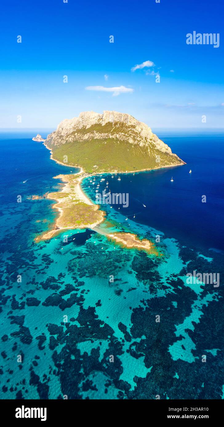 View from above, aerial shot, stunning panoramic view of Tavolara ...