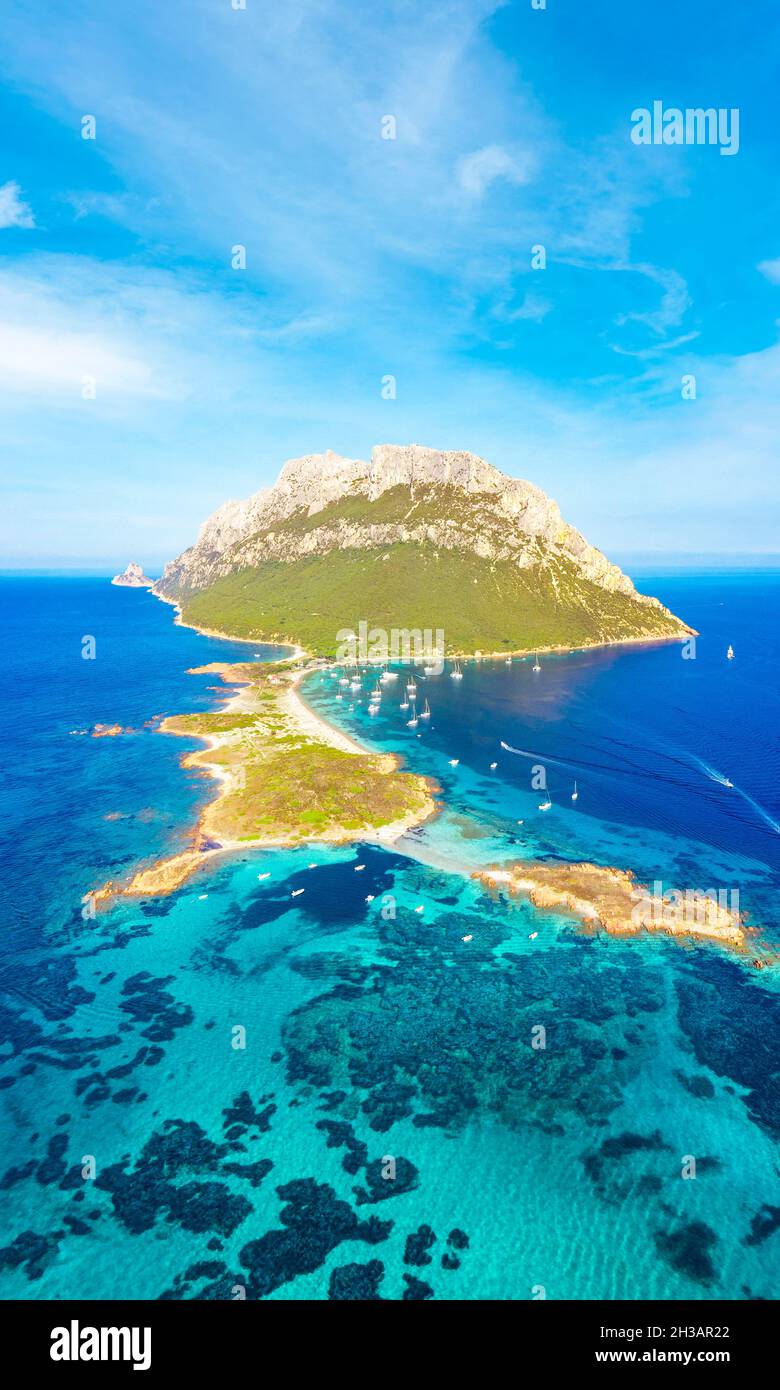 View from above, aerial shot, stunning panoramic view of Tavolara ...