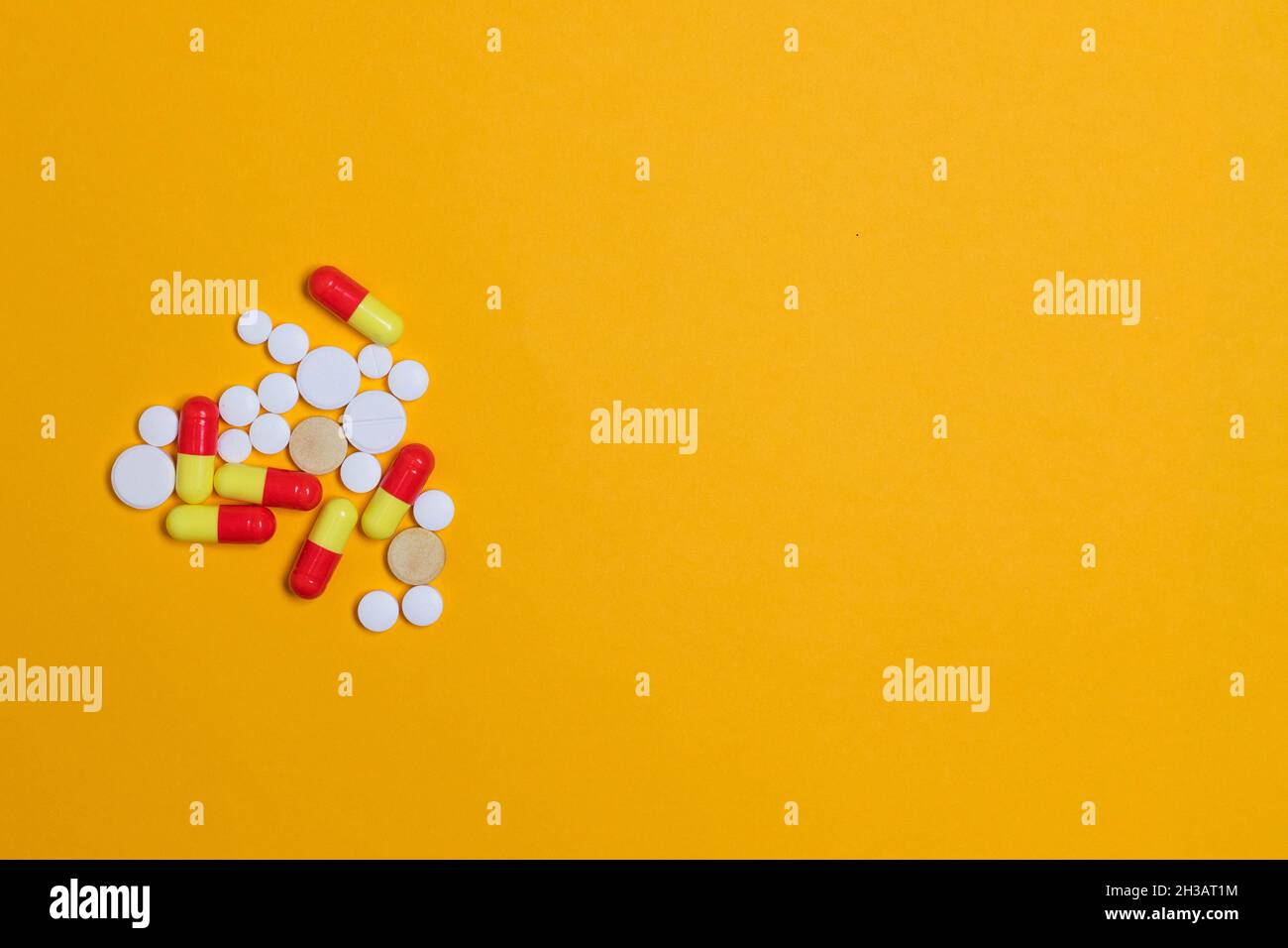 Pills background. Heap of different pharmaceutical medicine pills and ...