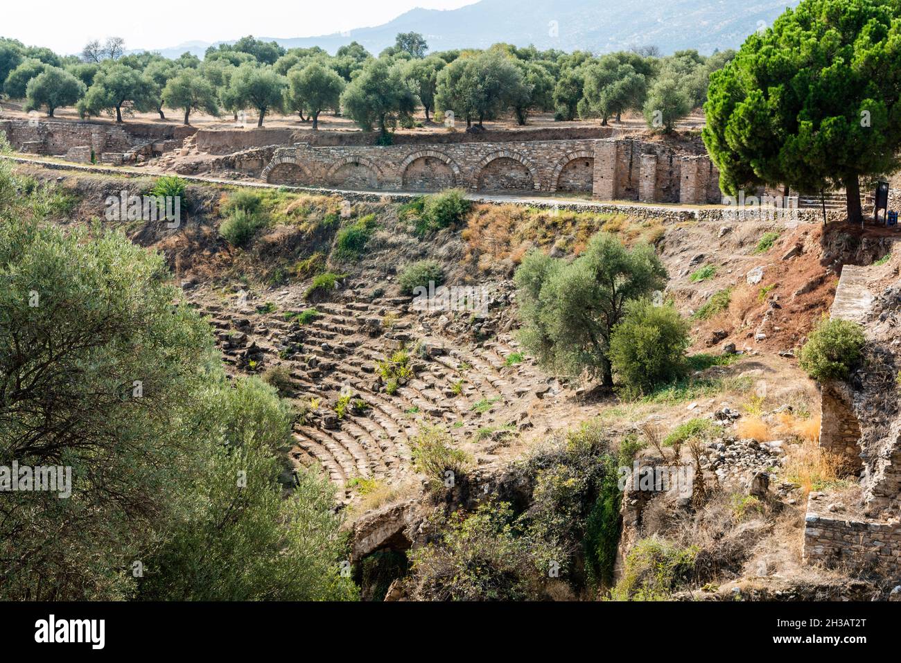 Ruins of the stadium in Nysa ancient city in Aydin province of Turkey ...